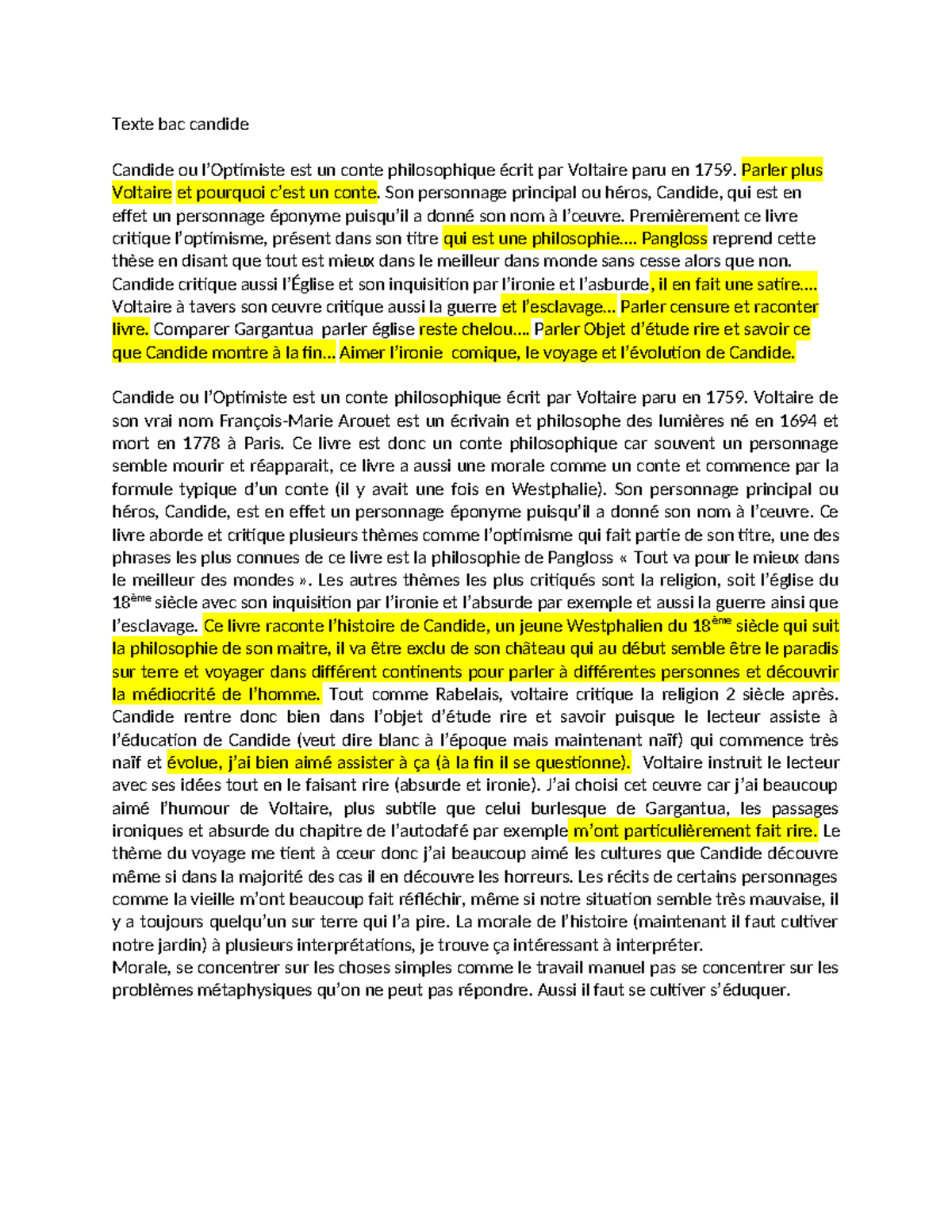 Texte bac candide - Texte bac candide Candide ou l’Optimiste est un ...