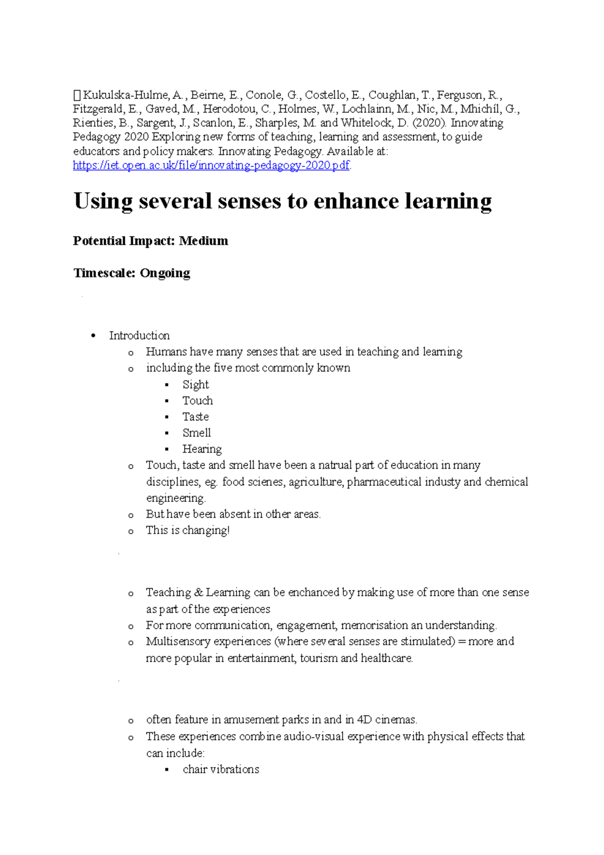 Cs reading 1 - Lecture notes for Week 1 - 🐀 Kukulska-Hulme, A., Beirne ...