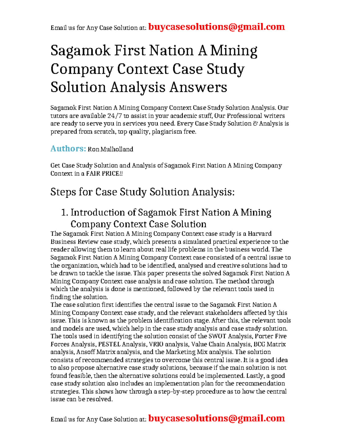 Case Solution Sagamok First Nation A Mining Company Context - Sagamok ...