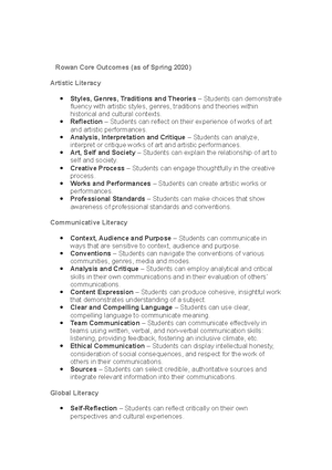 Rowan Core Outcomes (as of Spring 2020) - Reflection – Students can ...