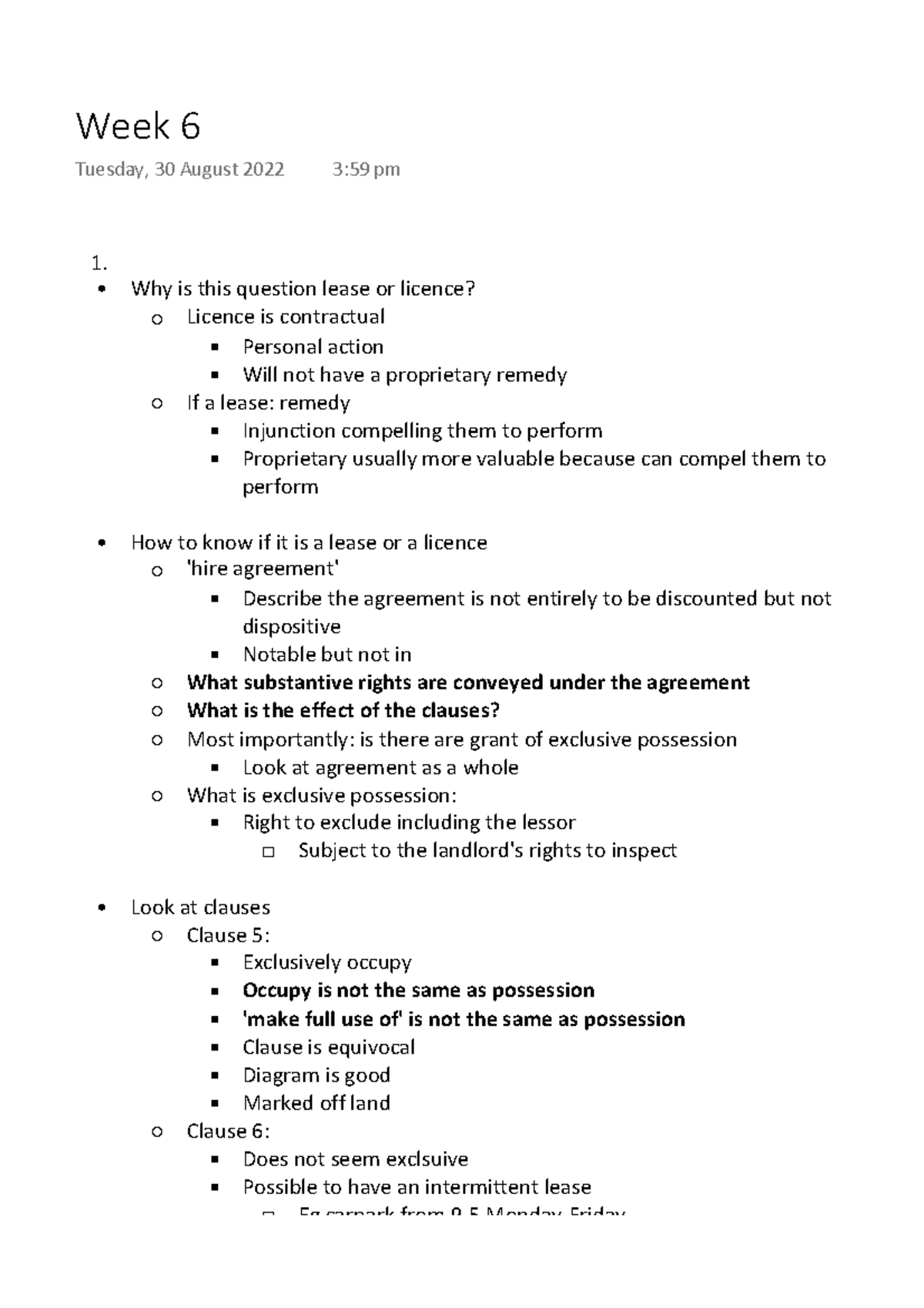 Week 6 prop - Week 6 Tutorial - 1. Why is this question lease or licence? Licence is contractual ...