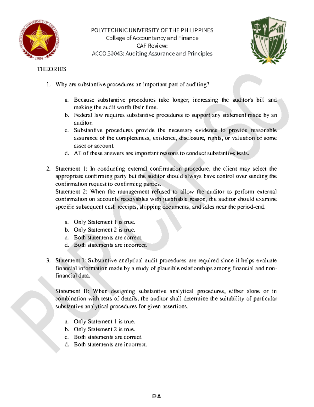 [ Final ] Auditing Assurance and Principles - College of Accountancy ...