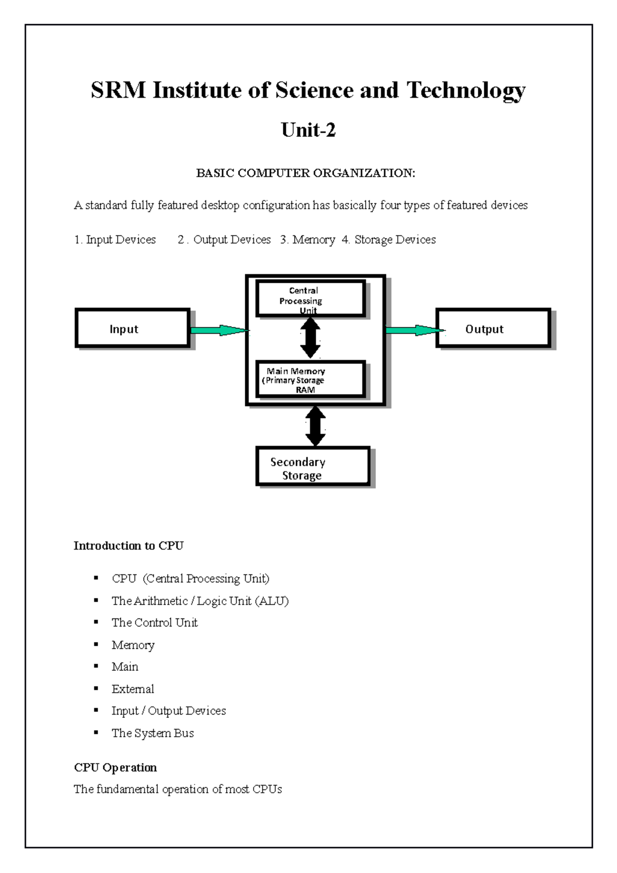 Basic Computer Organization - SRM Institute of Science and Technology ...