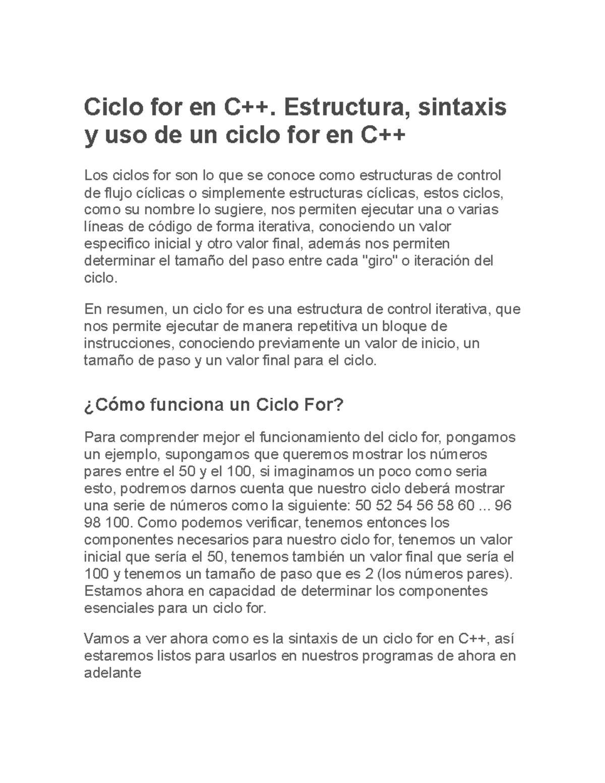 Sentencia for - espero q te sirva - Ciclo for en C++. Estructura ...