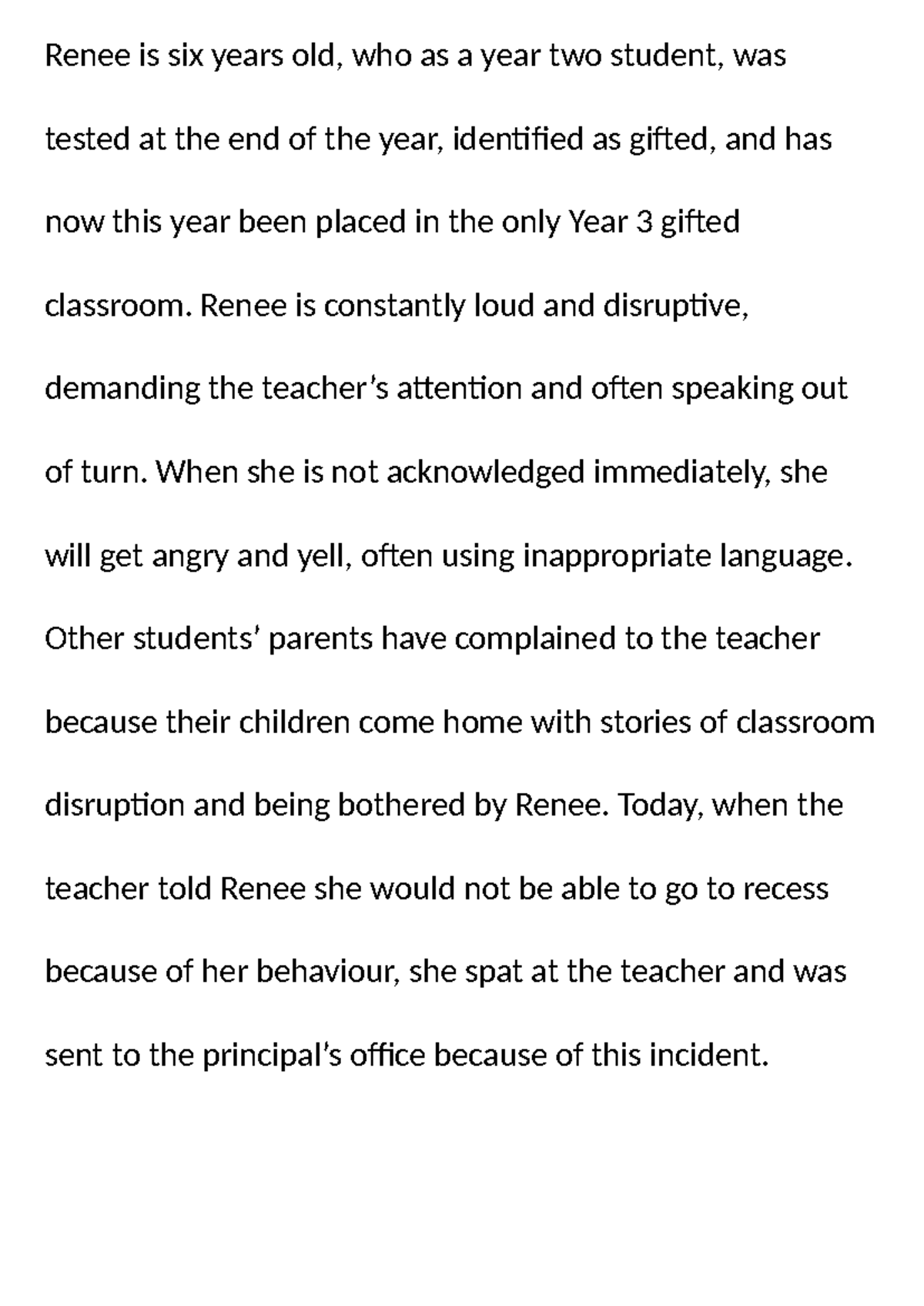 2024 Renee case information - Renee is six years old, who as a year two ...