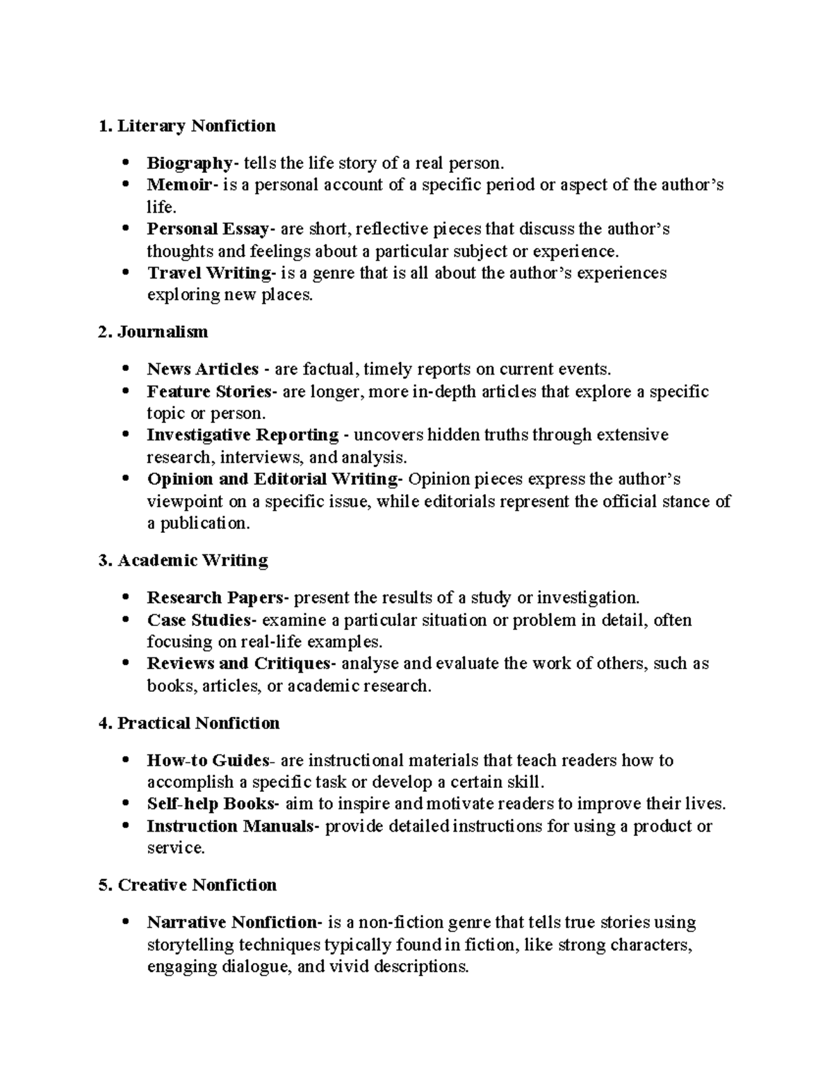 Types of non fiction - Literary Nonfiction Biography- tells the life ...