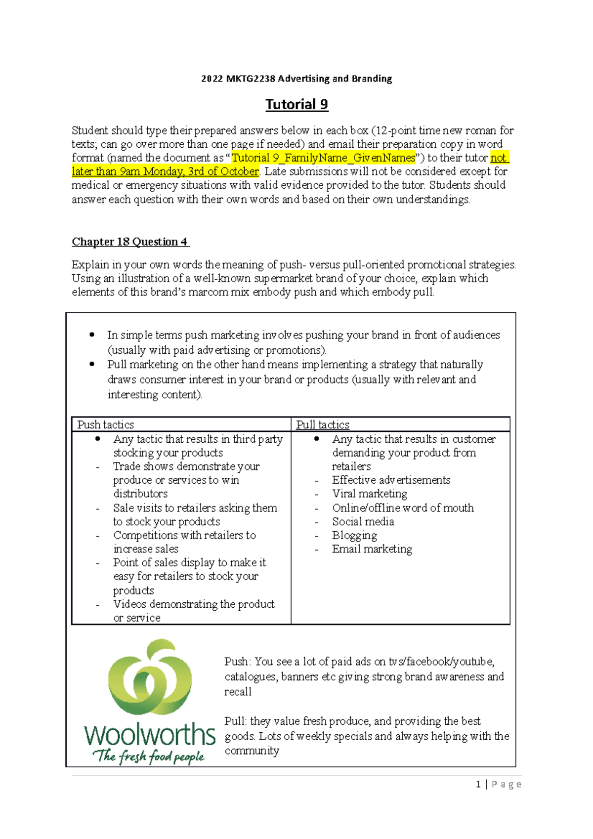 Tutorial 9 MKTG2238 - 2022 MKTG2238 Advertising and Branding Tutorial 9 ...