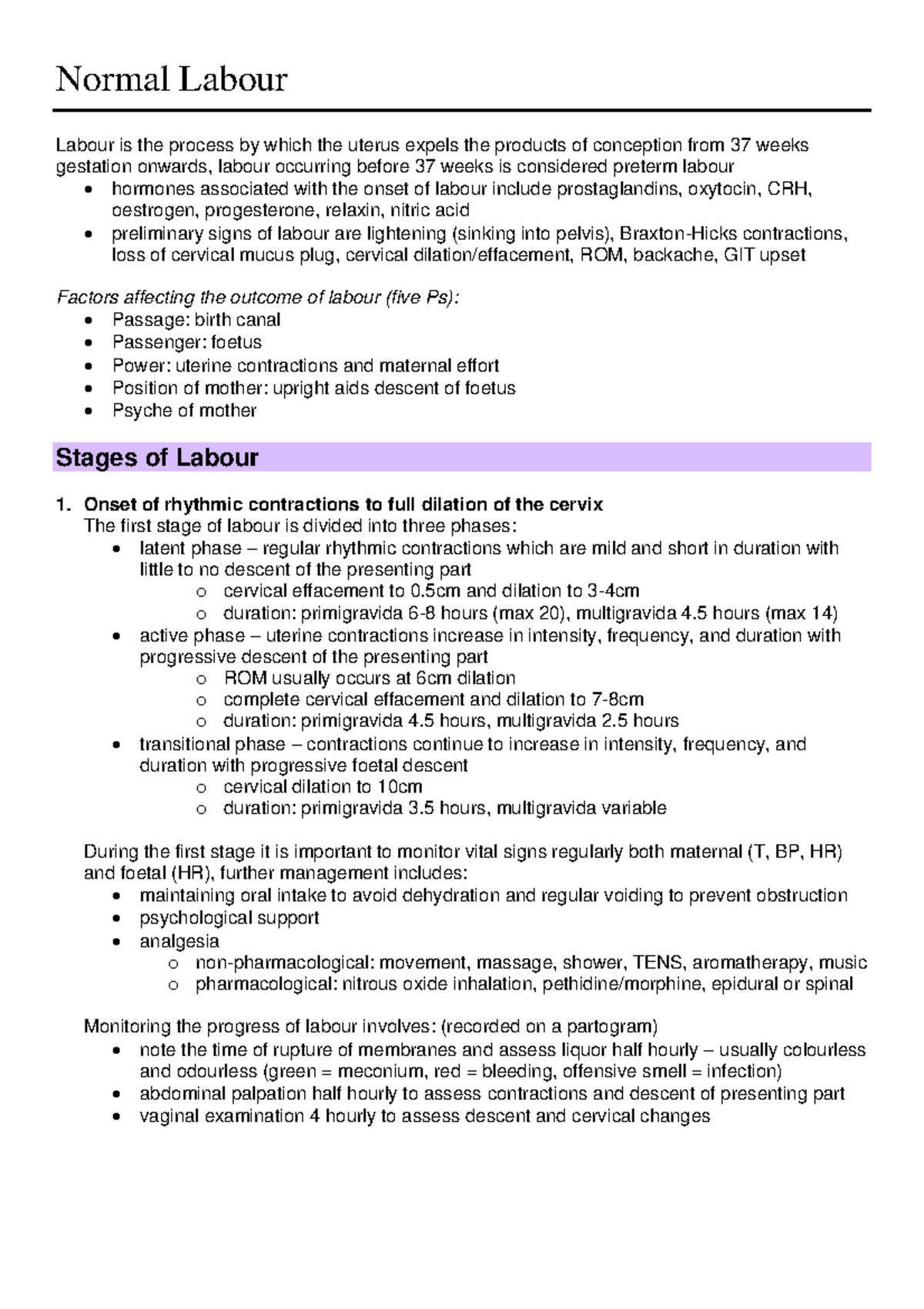 Labour - Key disease pathology - Normal Labour Labour is the process by ...