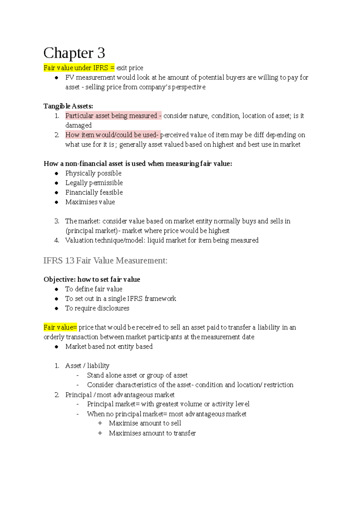 Intermediate Financial Accounting 1 Exam Notes - Chapter 3 Fair value ...
