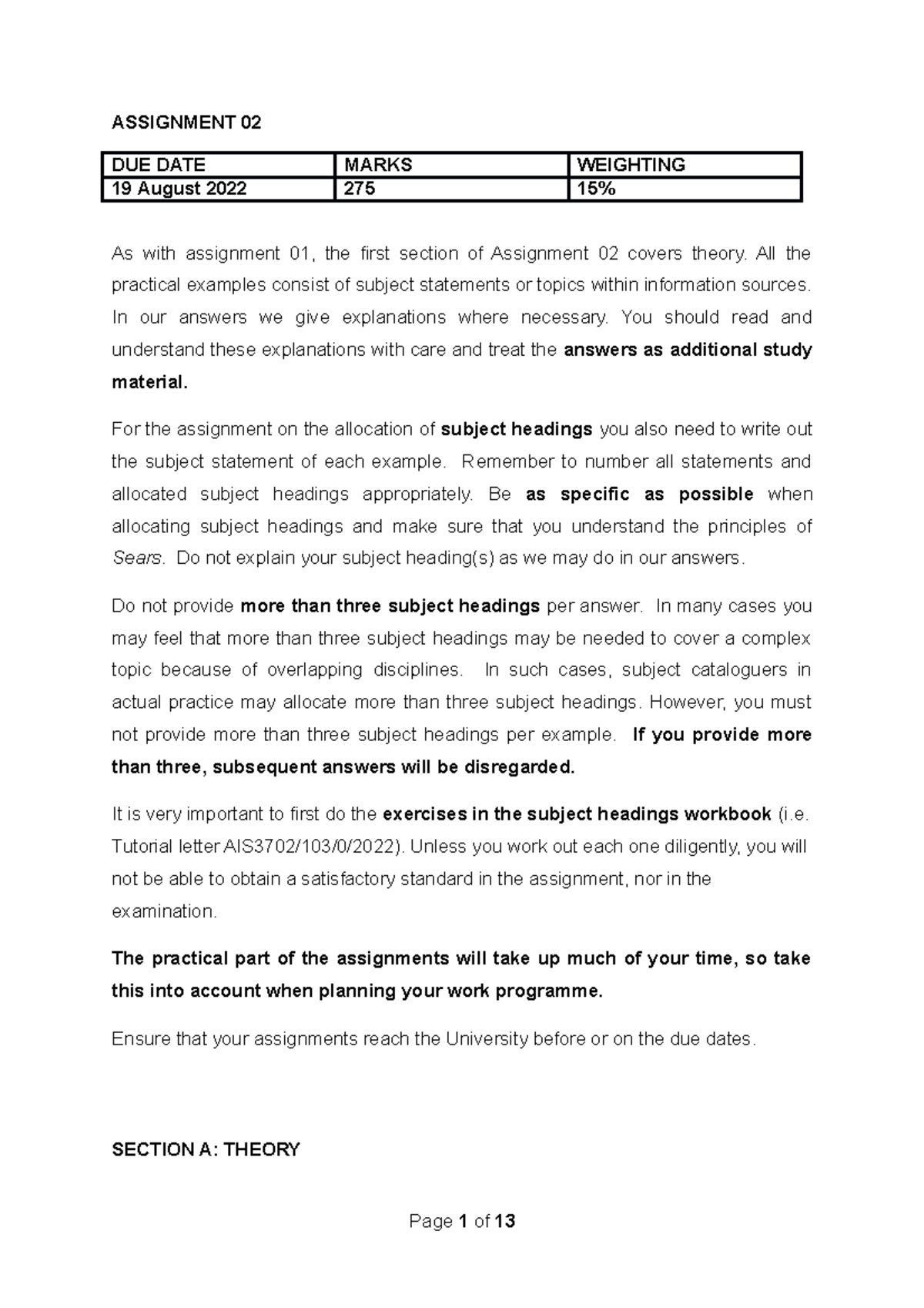 AIS3702 Assignment 02 2022 Answers - ASSIGNMENT 02 DUE DATE MARKS WEIGHTING 19 August 2022 275 ...
