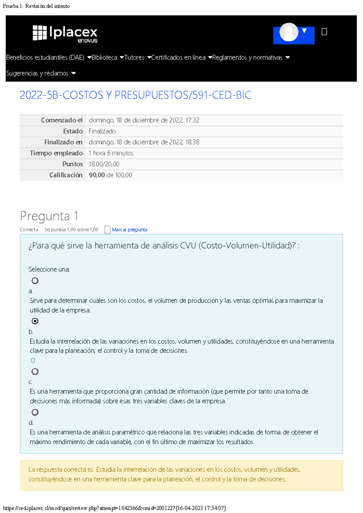 Prueba 1 Revisión del intento c y p - Página Principal / Mis cursos ...
