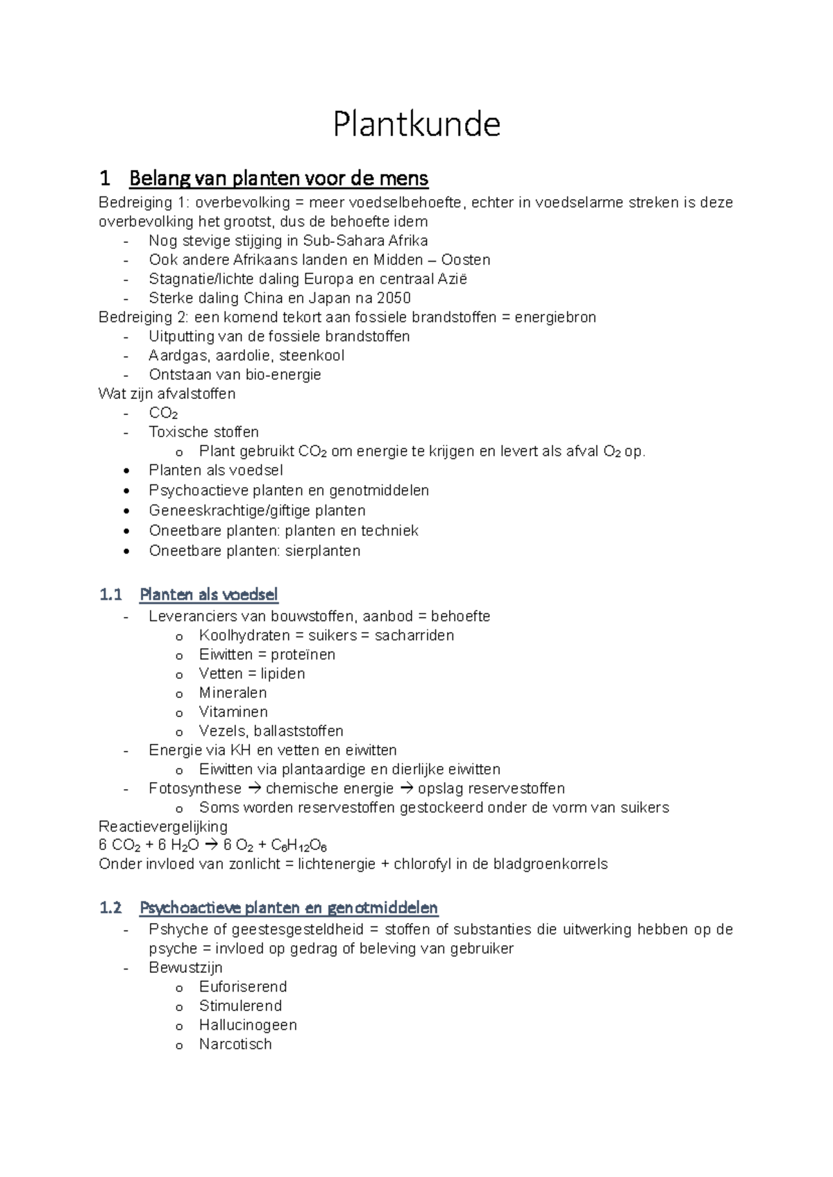 Samenvatting examen plantkunde - Plantkunde 1 Belang van planten voor ...