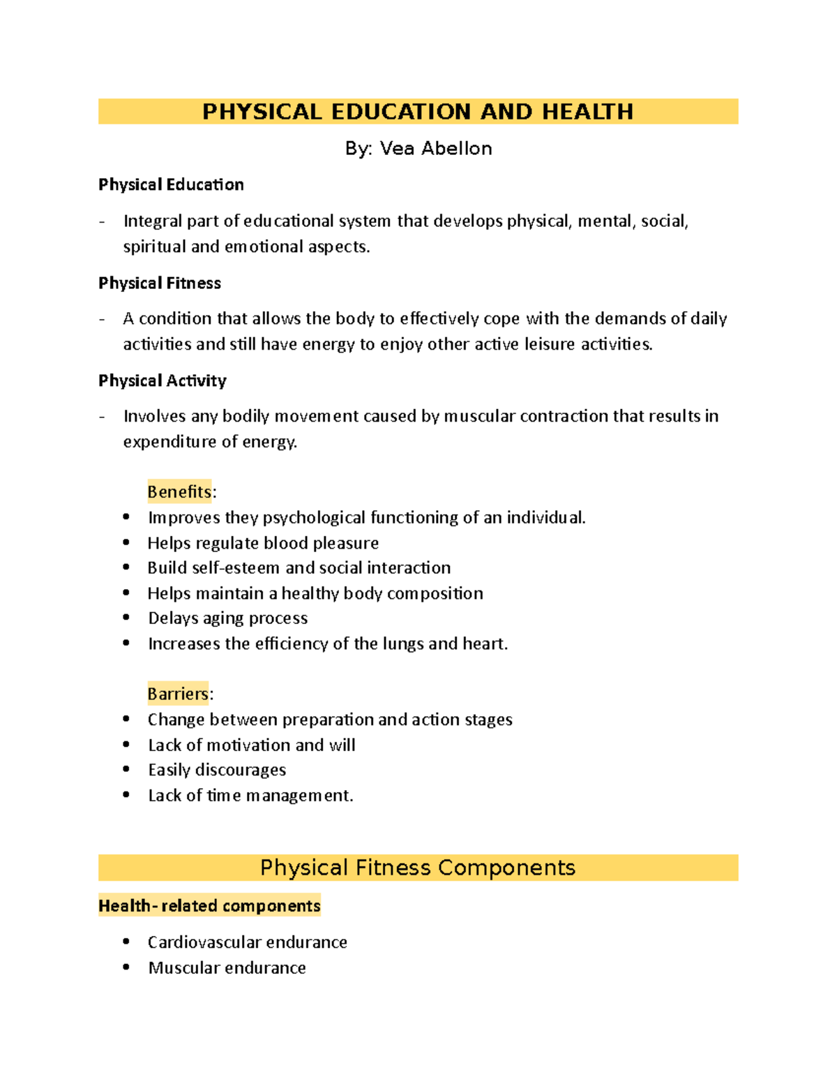 Physical Education AND Health 1st sem - PHYSICAL EDUCATION AND HEALTH ...