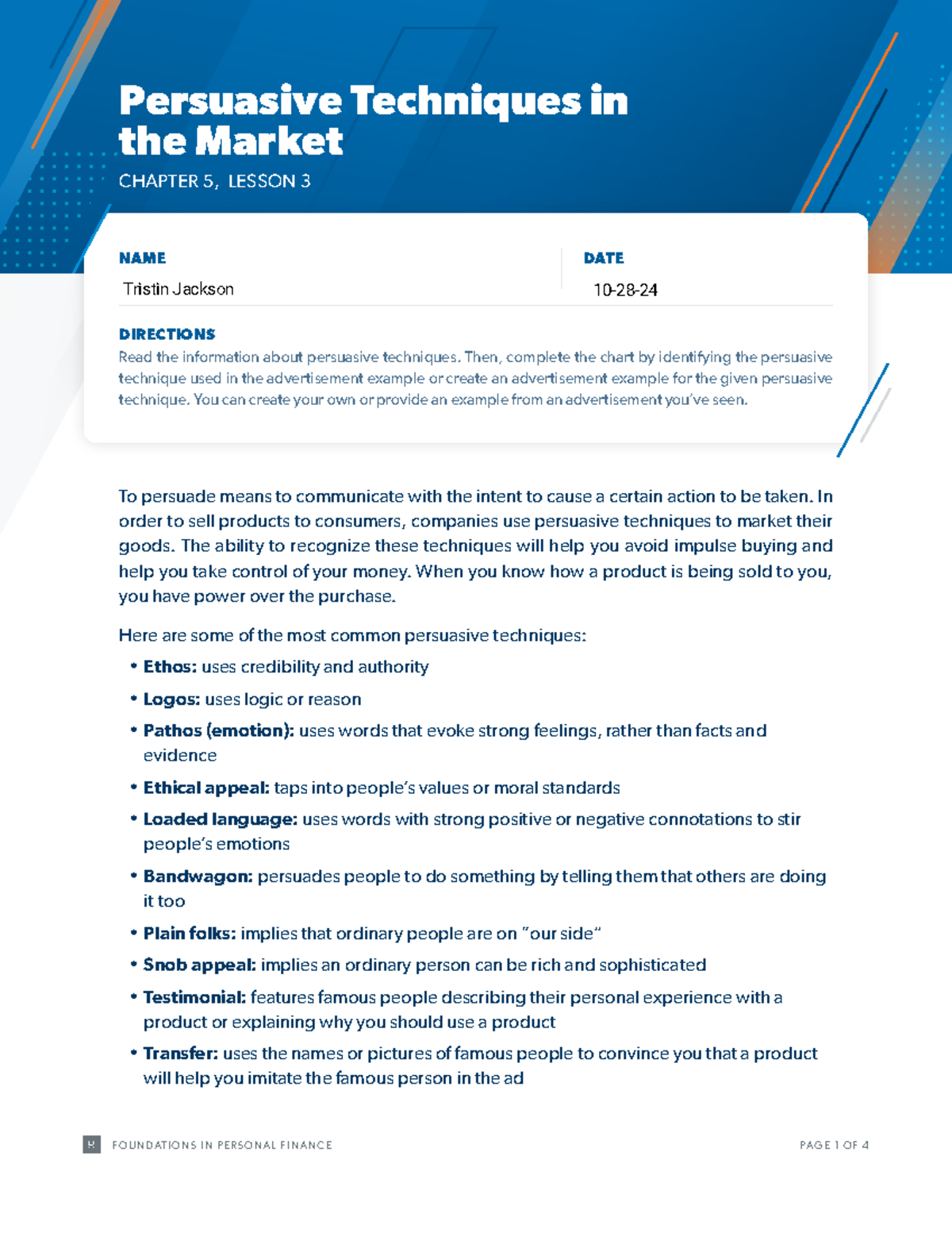 Kami Export - Persuasive techniques in the market - PAGE 1 O F 4 ...