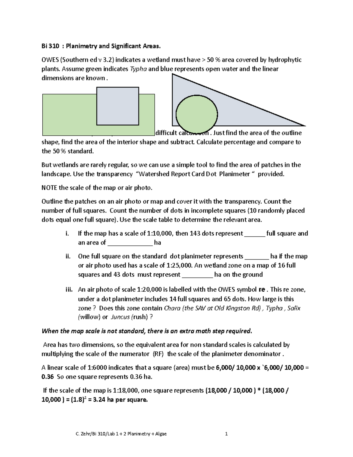 Lab 1 + 2 Planimetry + Chloro- a F 23 - Bi 310 : Planimetry and ...