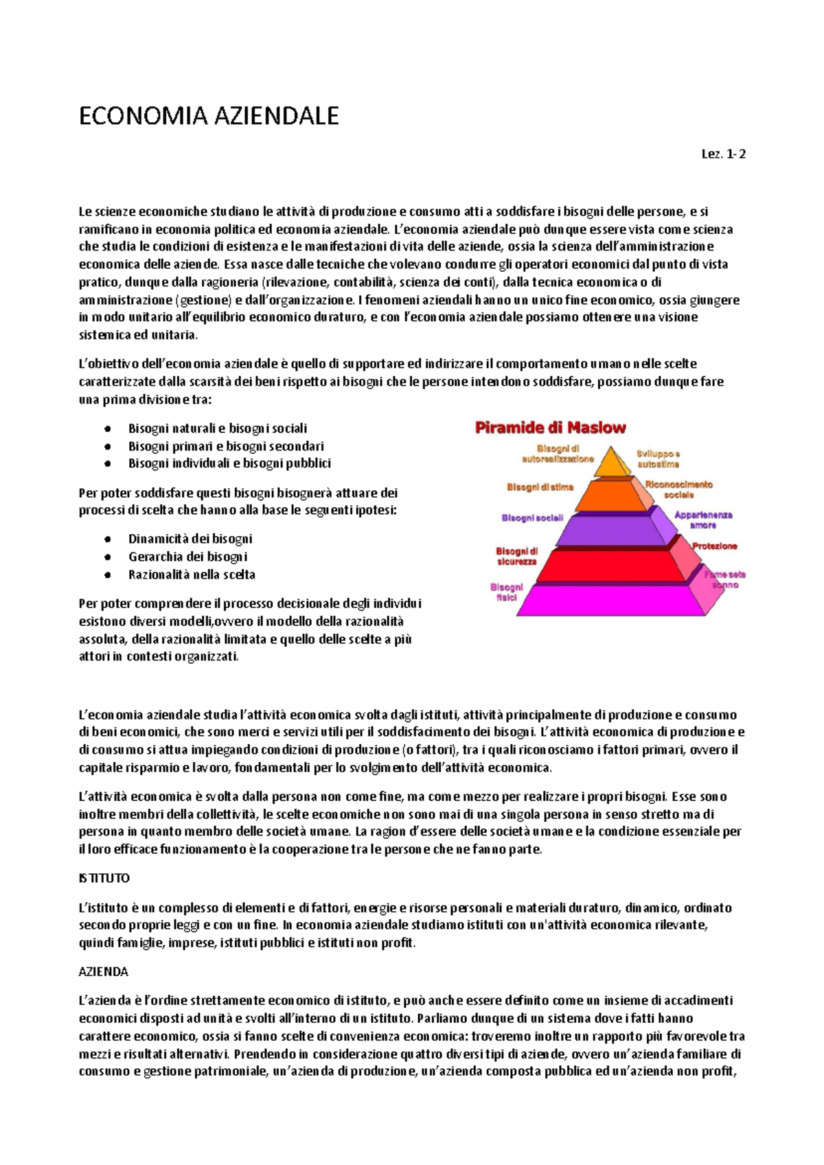 Economia aziendale programma completo - ECONOMIA AZIENDALE Lez. 1- Le ...