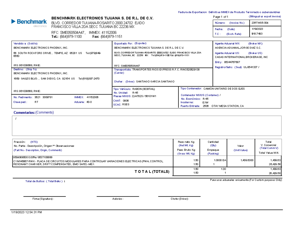 23RTMS5-004 - hfhhfhfh - TRANSPORTES RIOS EXPRESS R.F. RINC BENCHMARK ...