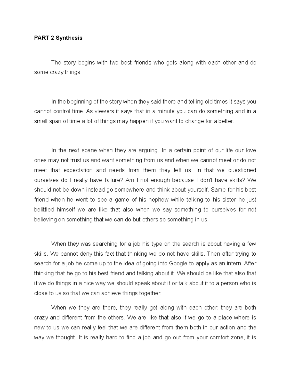 THE Internship - Synthesis or Summary - PART 2 Synthesis The story ...