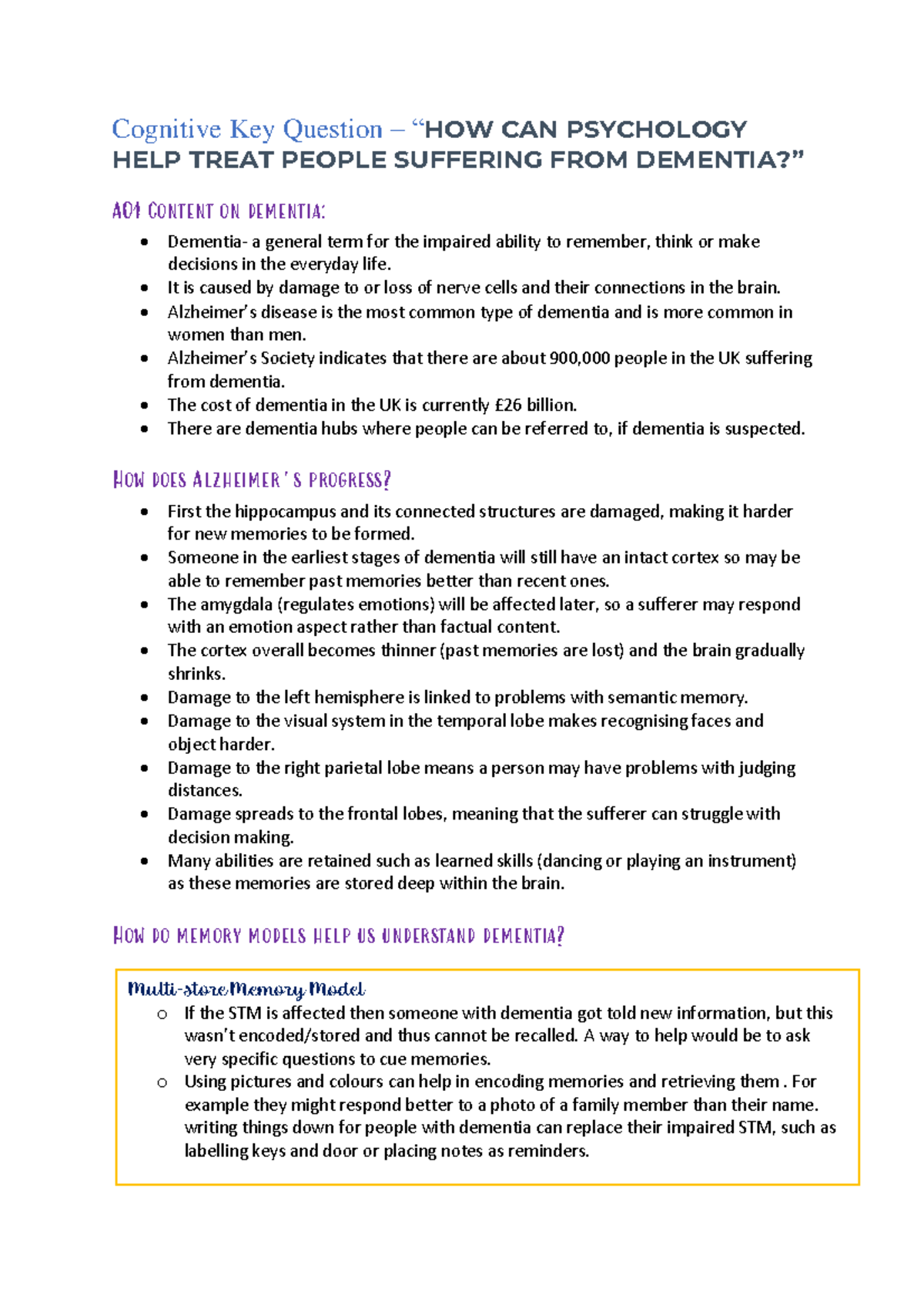 Cognitive Key Question - It is caused by damage to or loss of nerve ...
