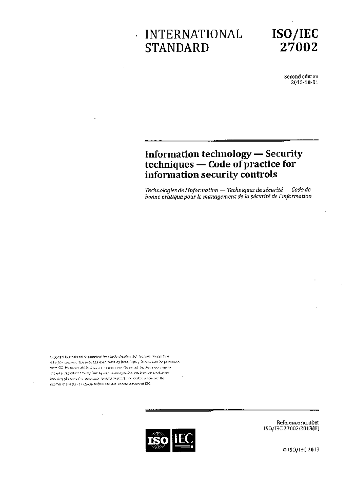 ISO-27002-2013 - ISO pref - Policy - Studocu