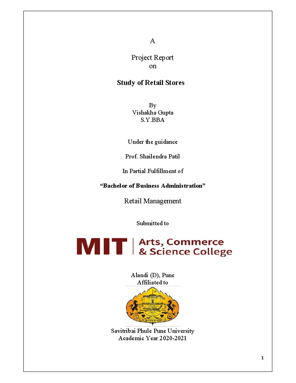 SY BBA Marketing Projet Report - A Project Report on Study of Retail ...