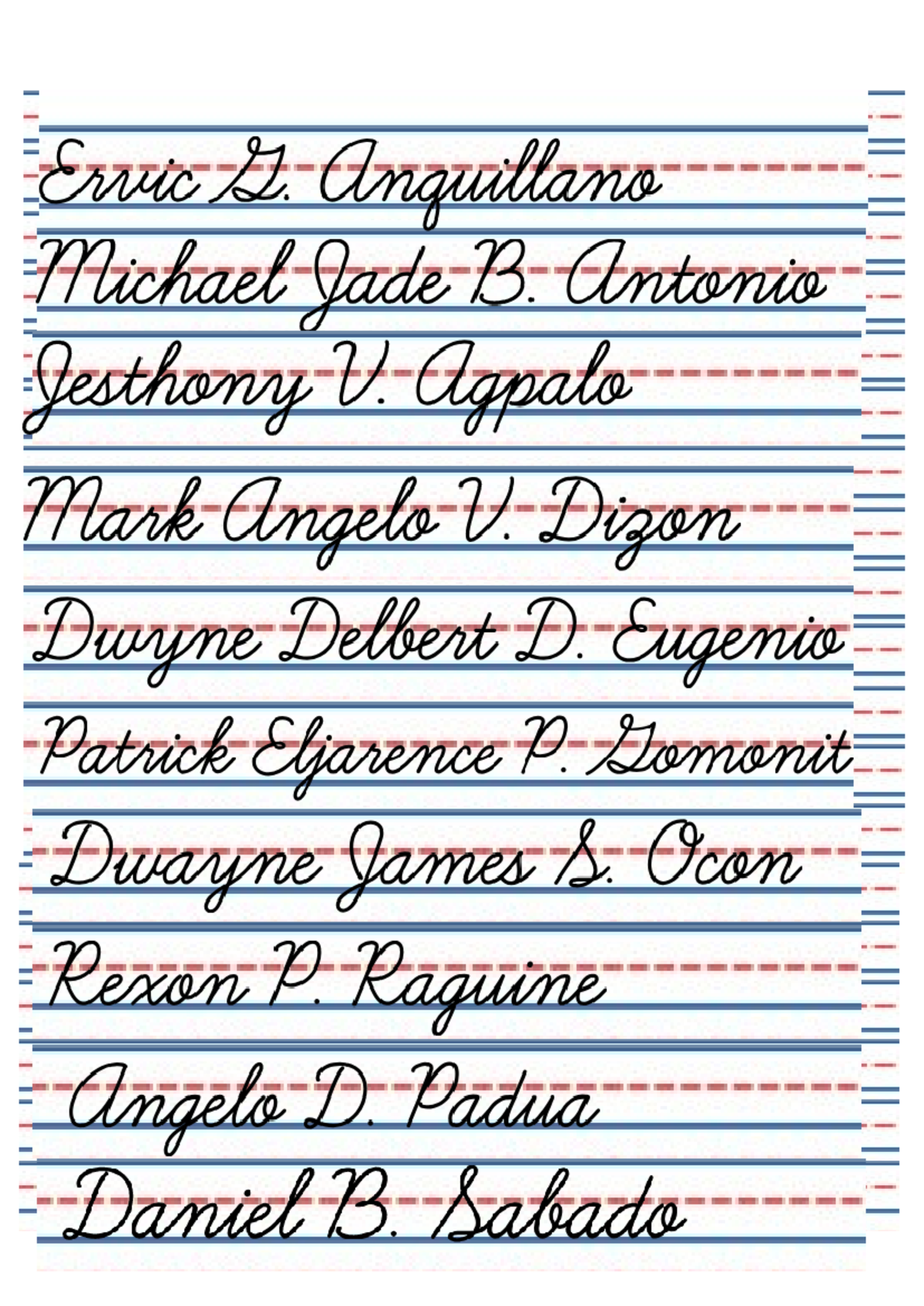 Cursive names - FWEtery - Dean Xiedrick G. Bonilla Grade 3- Peace Dean ...