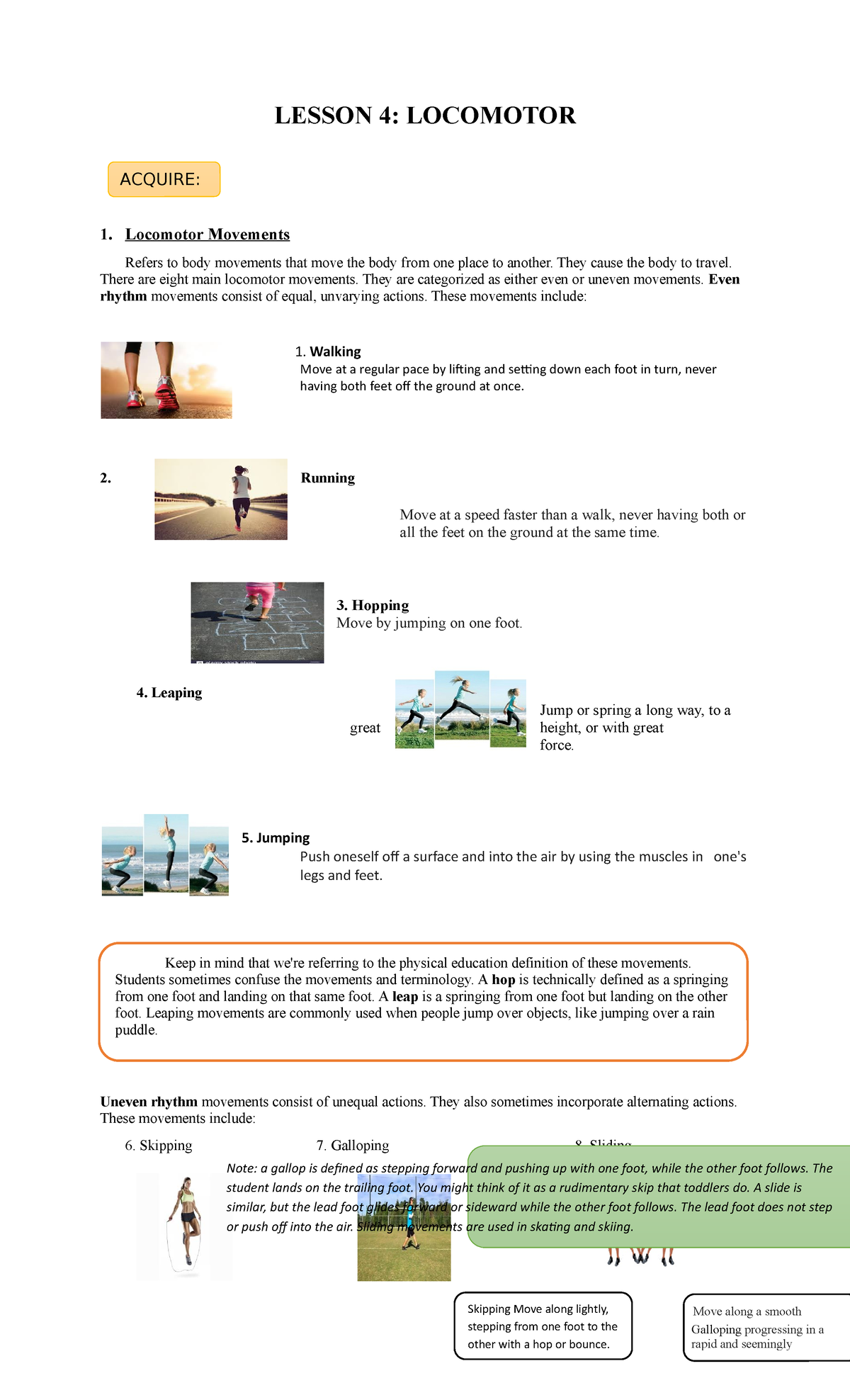 PE1 M2-L4 - LESSON 4: LOCOMOTOR - LESSON 4: LOCOMOTOR 1. Locomotor ...