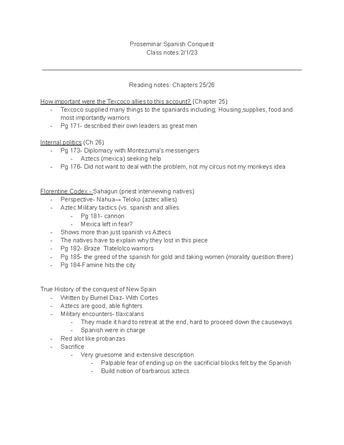 Proseminar Spanish Conquest Notes 5 - Proseminar:Spanish Conquest Class ...