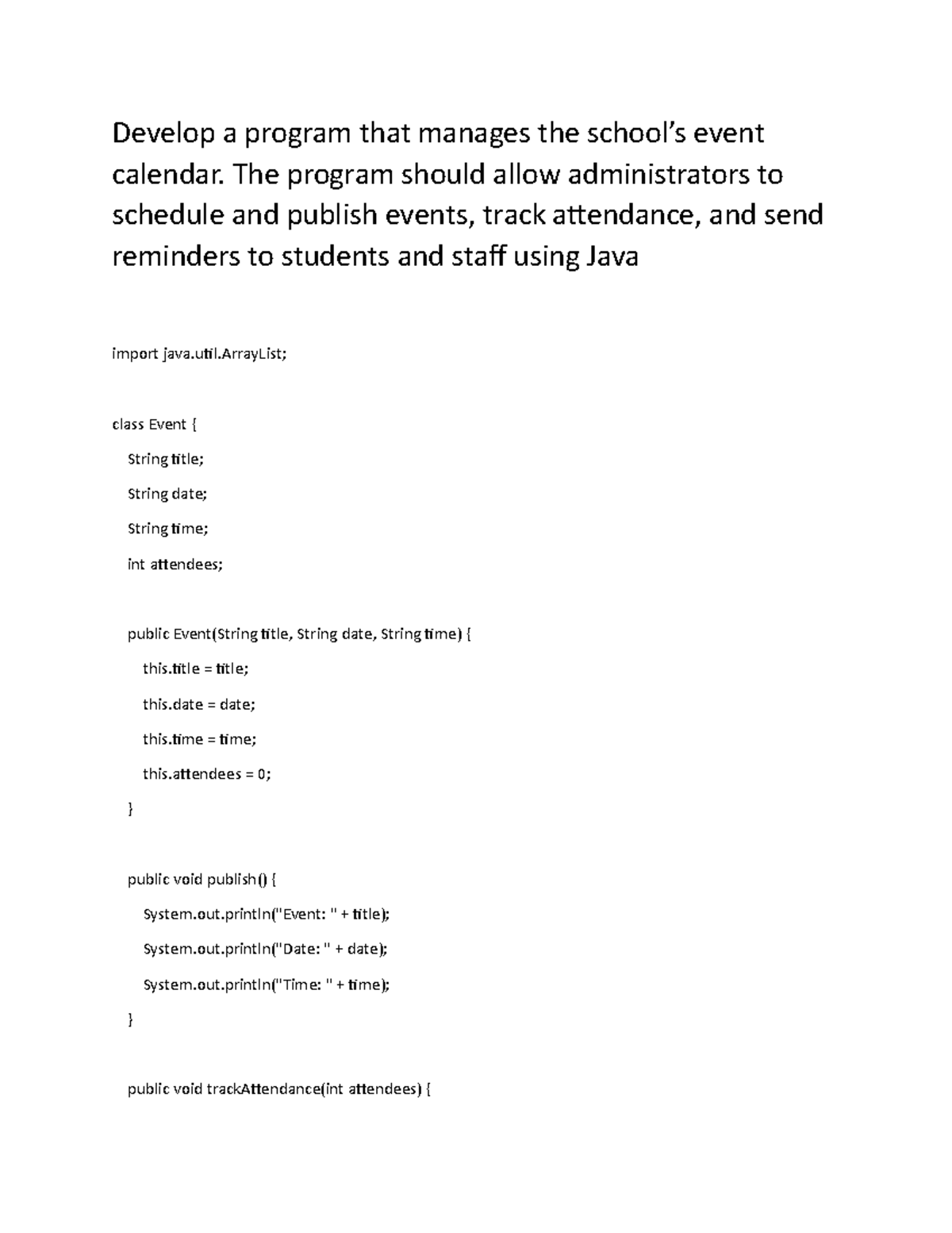 Comp6076-assign 04-java - Develop a program that manages the school’s event calendar. The ...