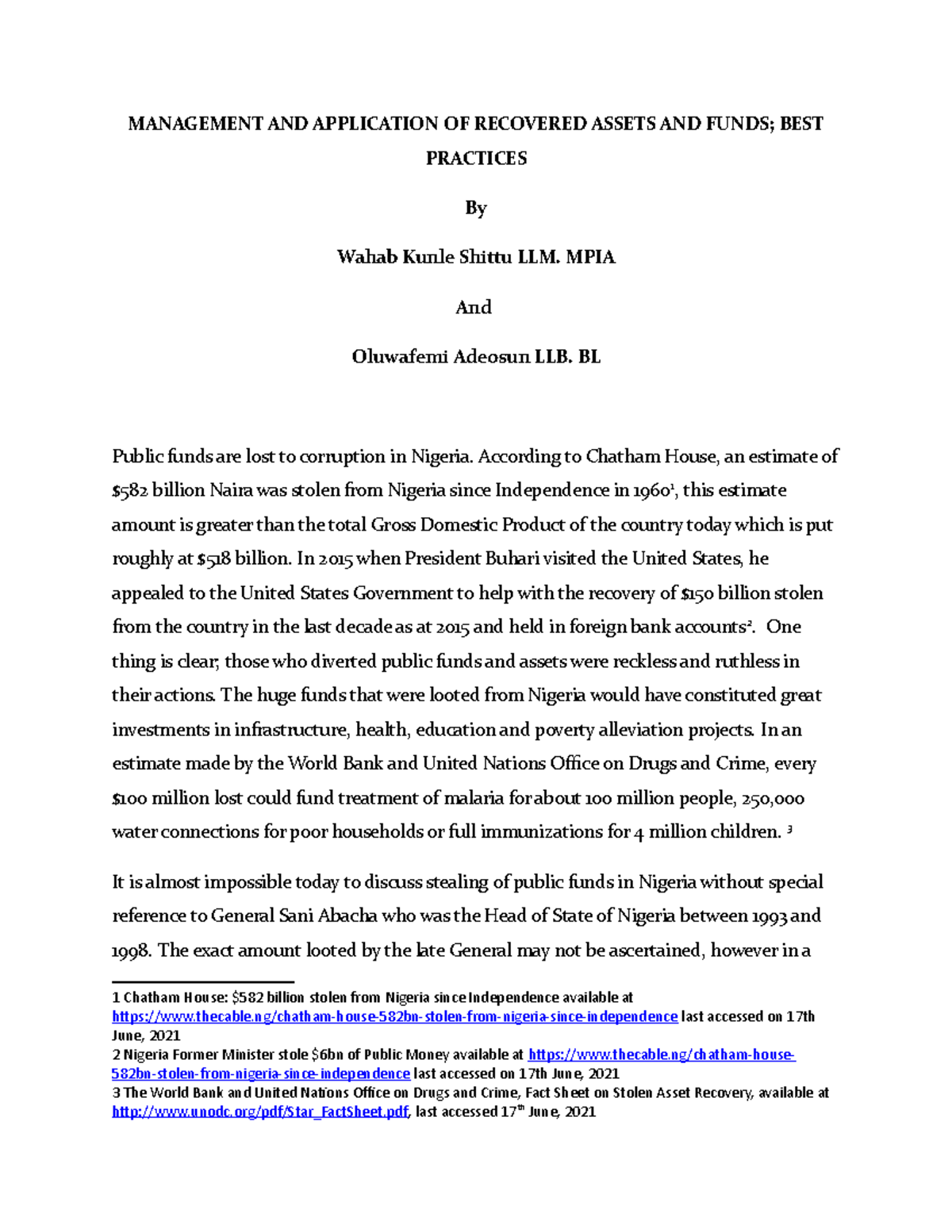 Management OF Recovered Assets AND Funds - MANAGEMENT AND APPLICATION ...