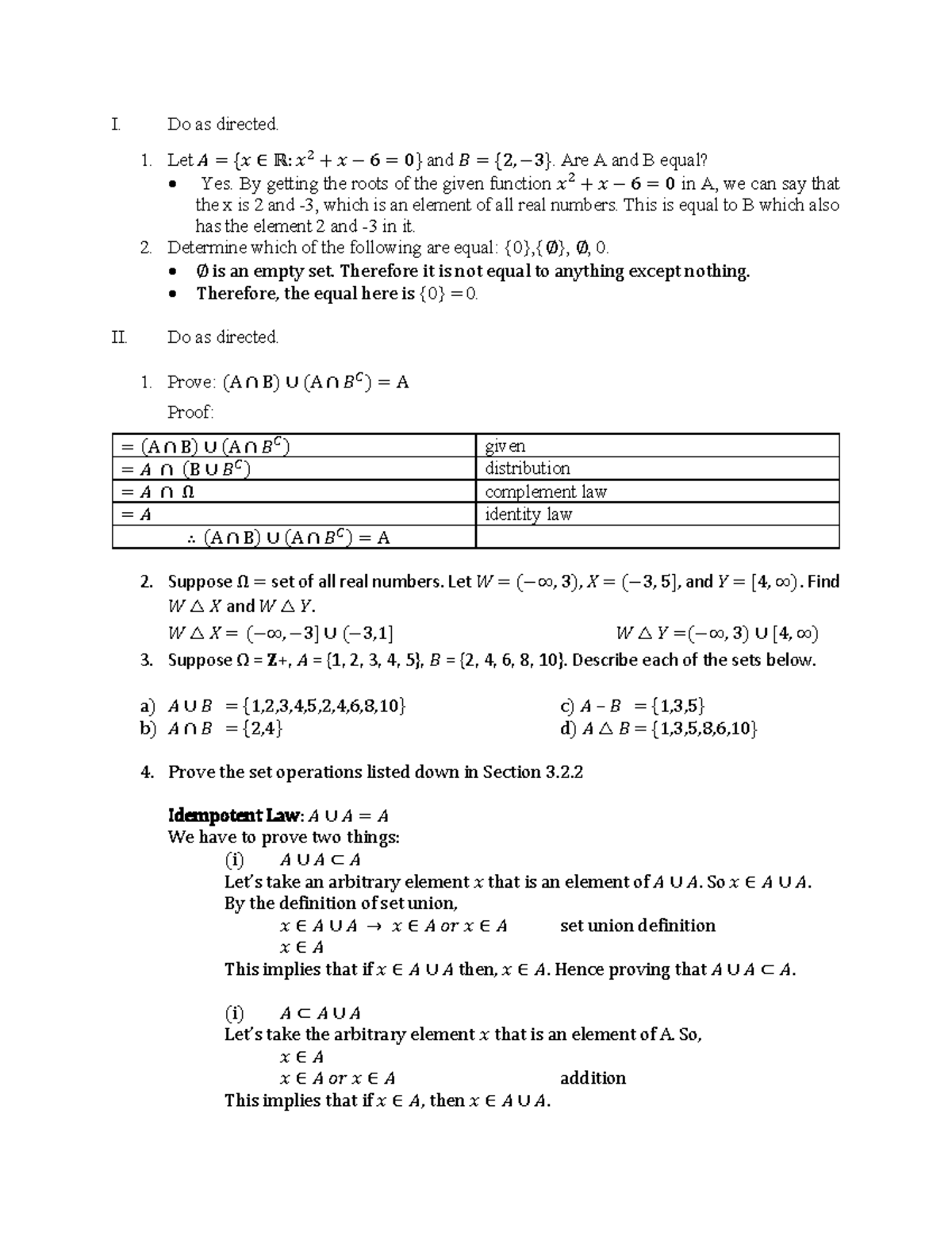 Discrete Mathematics - I. Do as directed. Let 𝐴 = {𝑥 ∈ ℝ: 𝑥 ଶ 𝑥 − 6 = 0 ...