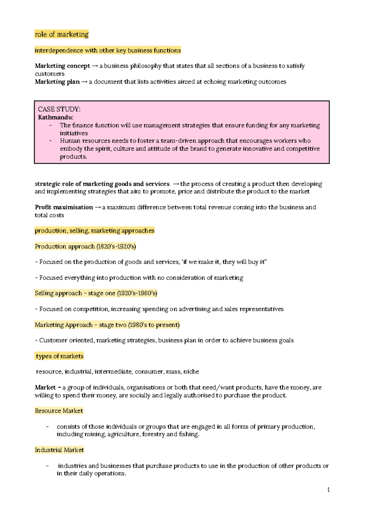 Marketing Notes - role of marketing interdependence with other key ...