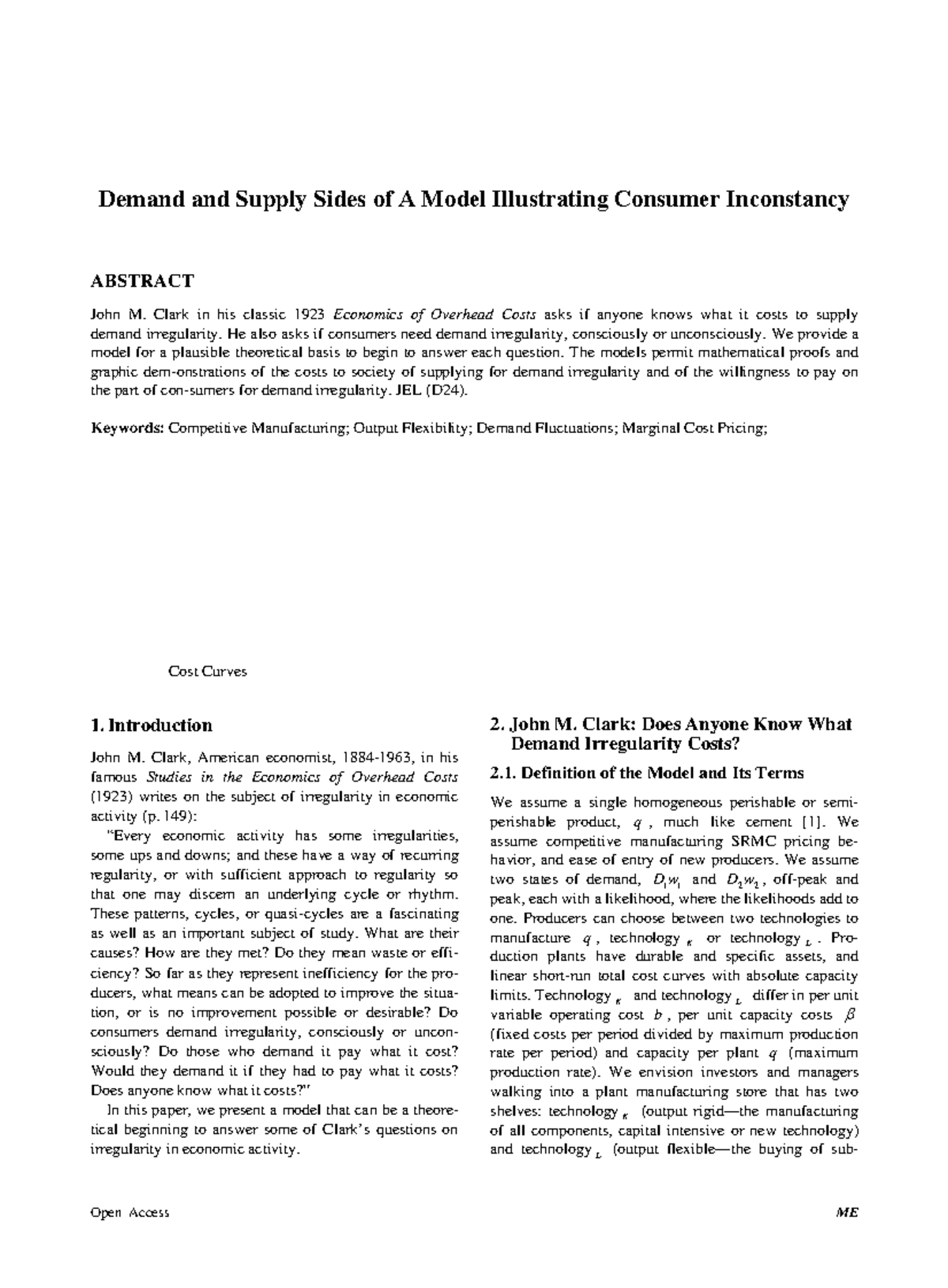Demand and Supply Sides of A Model Illustrating Consumer Inconstancy ...
