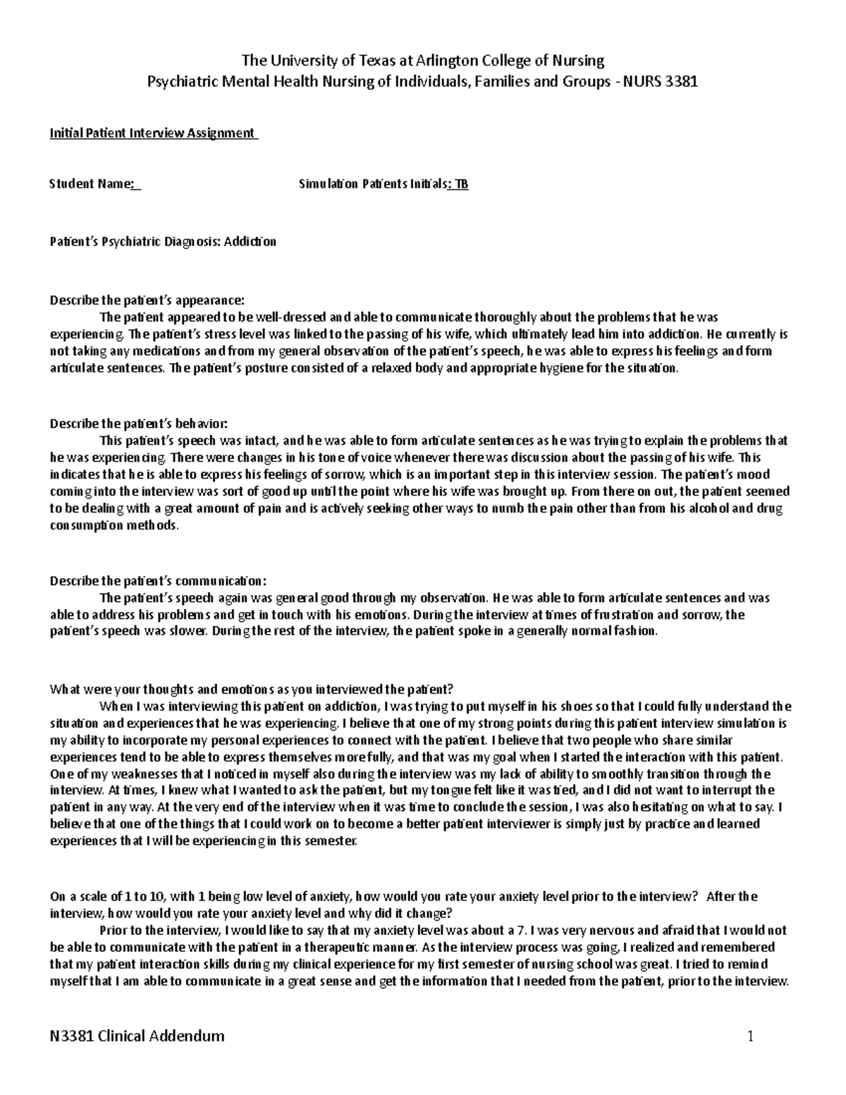 Initial Patient Interview- Communication Simulation Lab - The ...