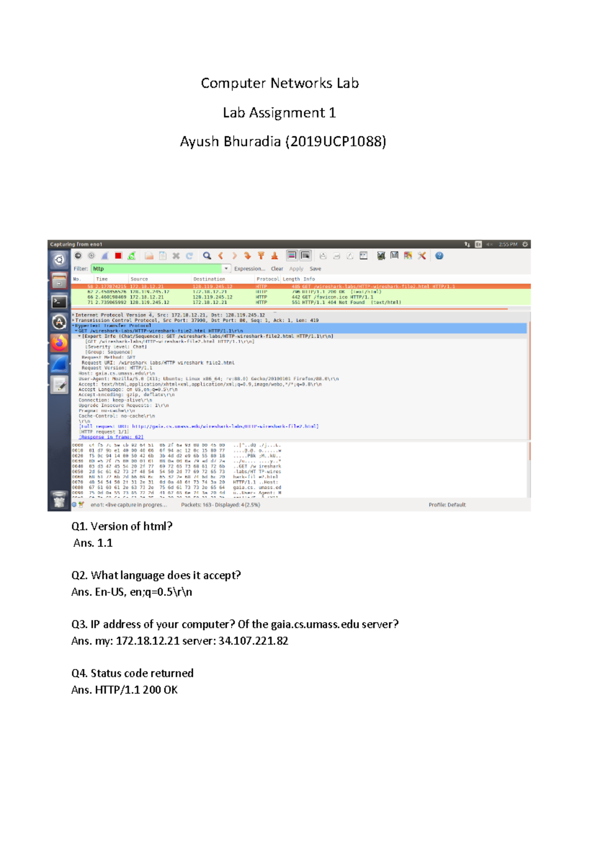 Wireshark Assignment Basic Understanding Of Wireshark And Some Questions Computer Networks