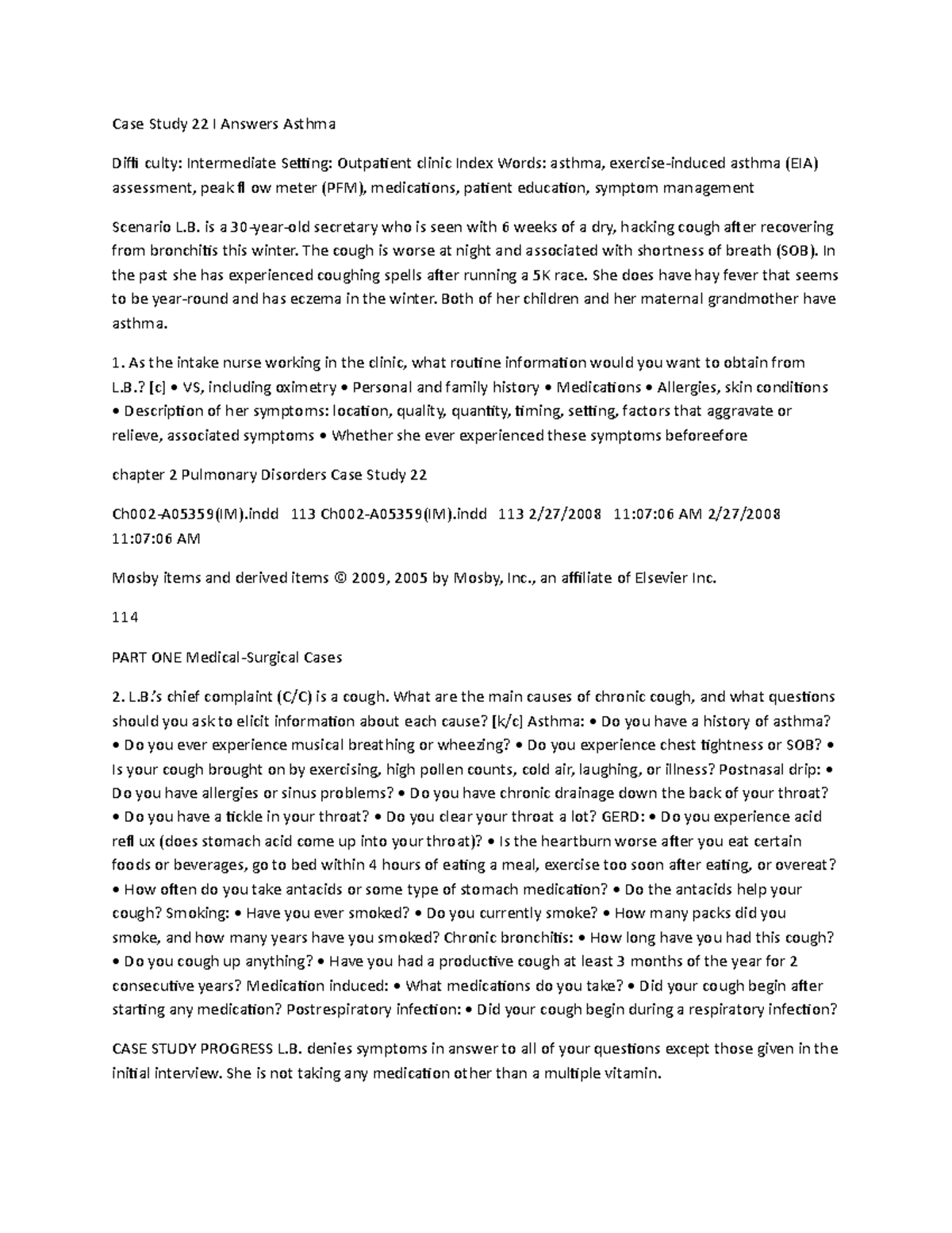 Case Study 22 I Answers Asthma - Case Study 22 I Answers Asthma Diffi ...