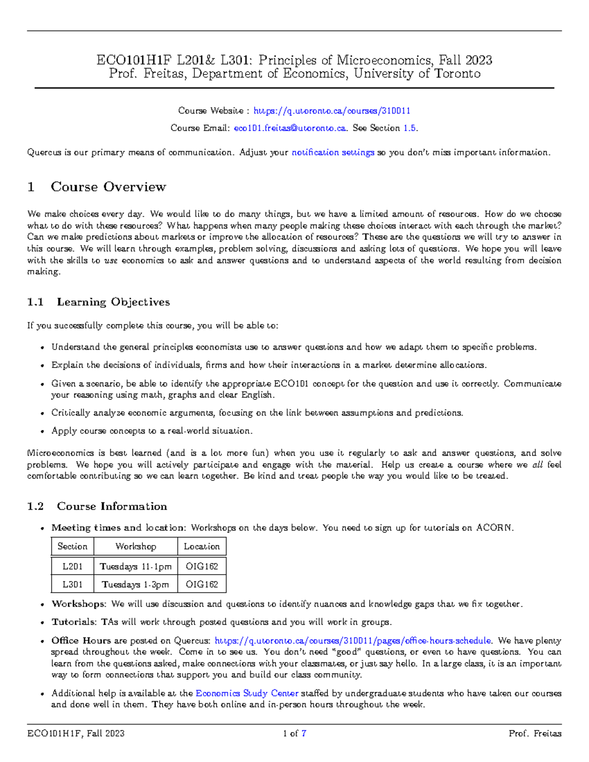 ECO101 Fall 2023 Syllabus - ECO101H1F L201& L301: Principles of ...