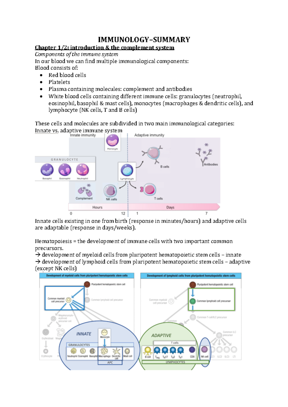 Immunology summary - pdf - IMMUNOLOGY–SUMMARY Chapter 1/2: introduction ...