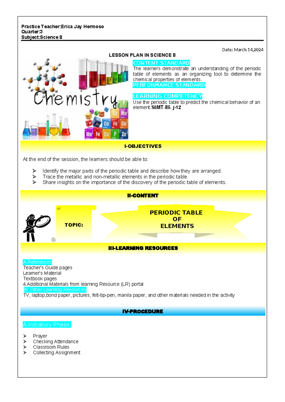 Periodic-table 1 - For educational purposes. - Practice Teacher:Erica ...