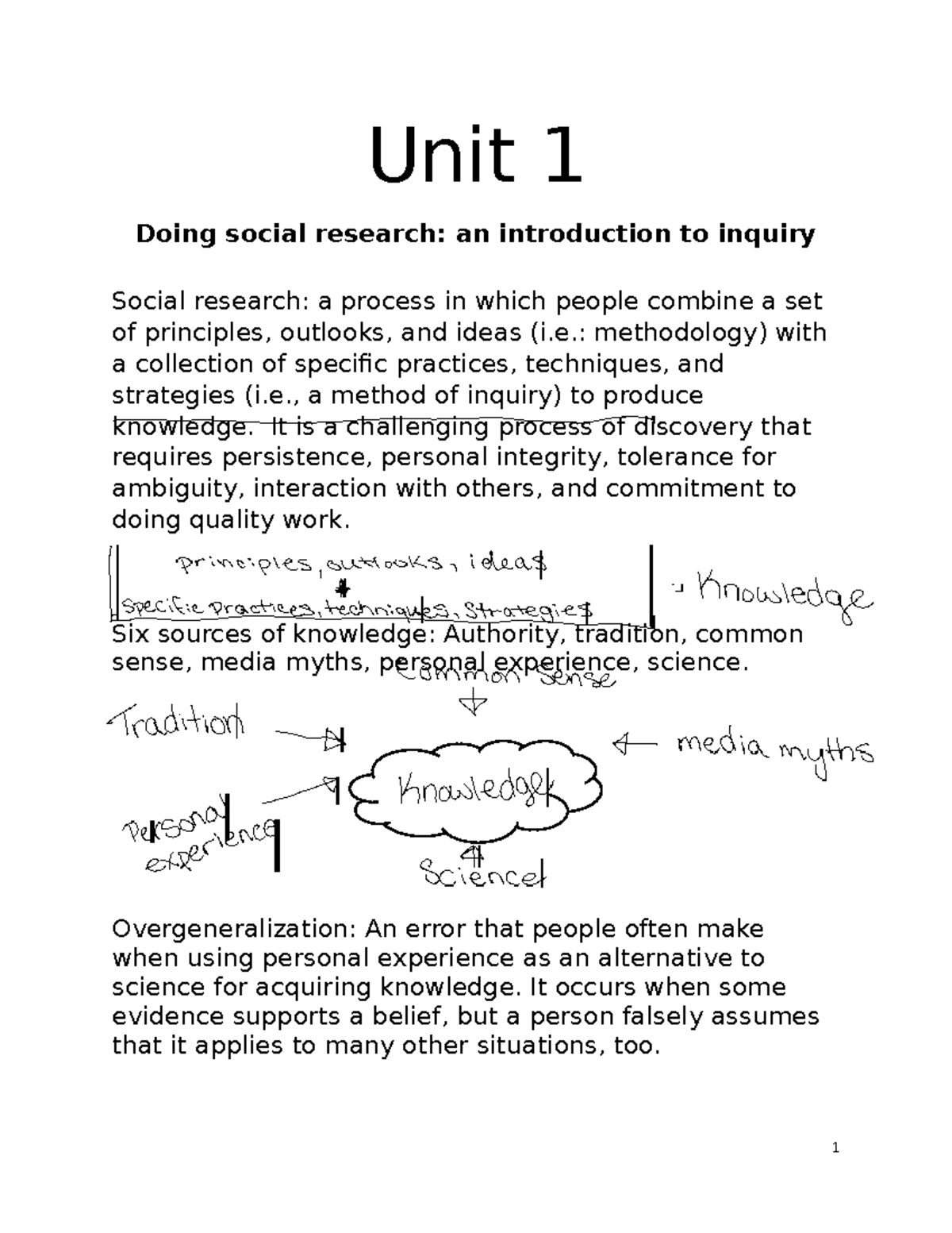 Chapter one- notes - .................. - Unit 1 Doing social research ...