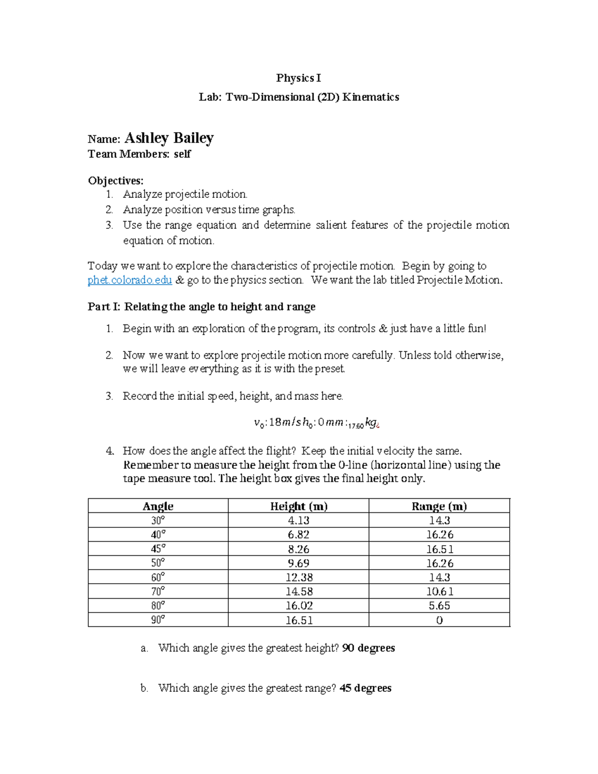 03 PHYS101 In Class Activity Projectile Motion Simulation - Physics I ...