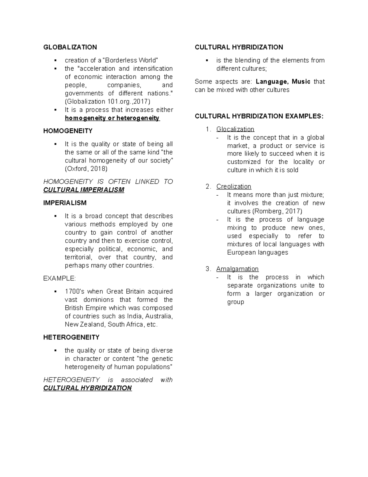 Globalization 2 - notes - GLOBALIZATION creation of a “Borderless World ...