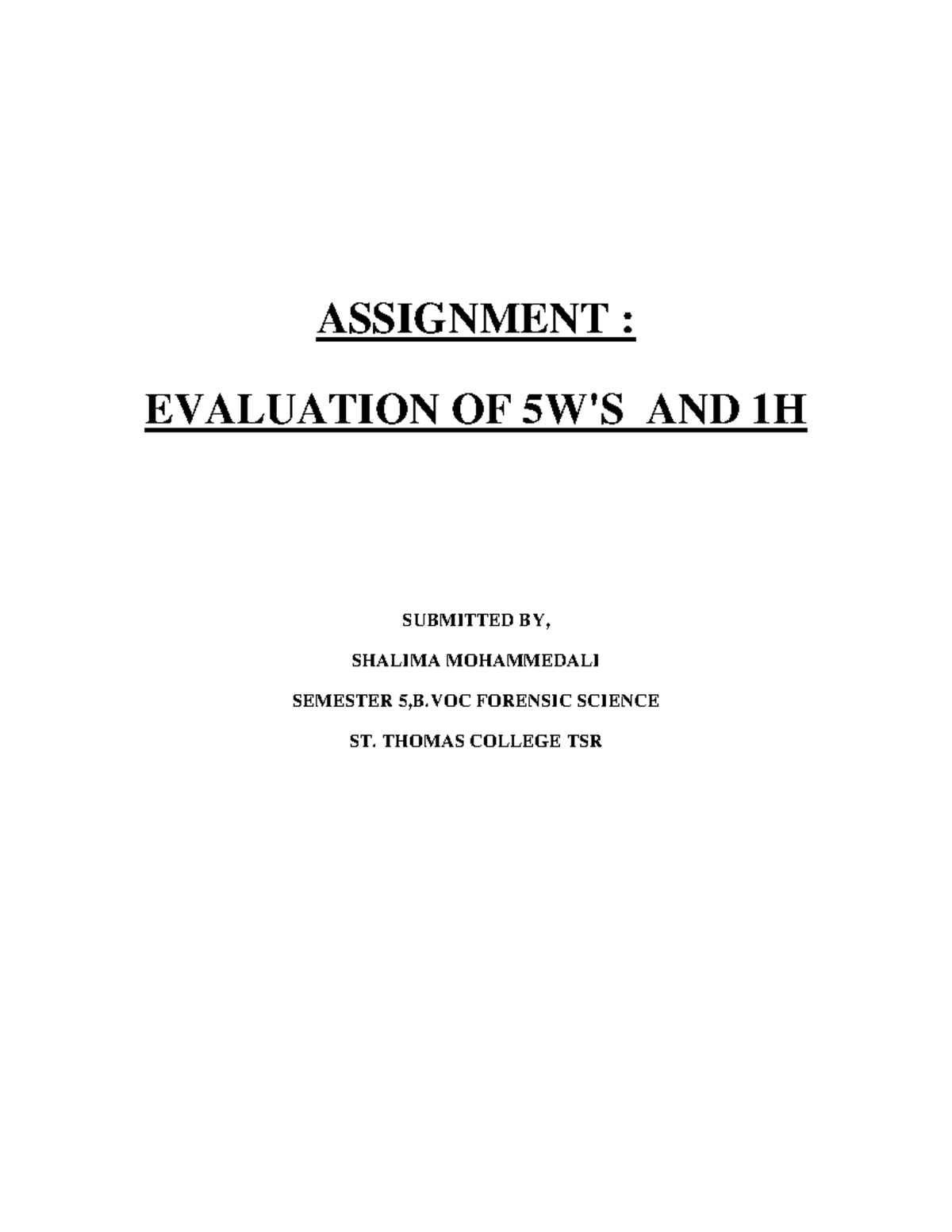 Evaluation OF 5WS AND 1H Who When Why Which Where How