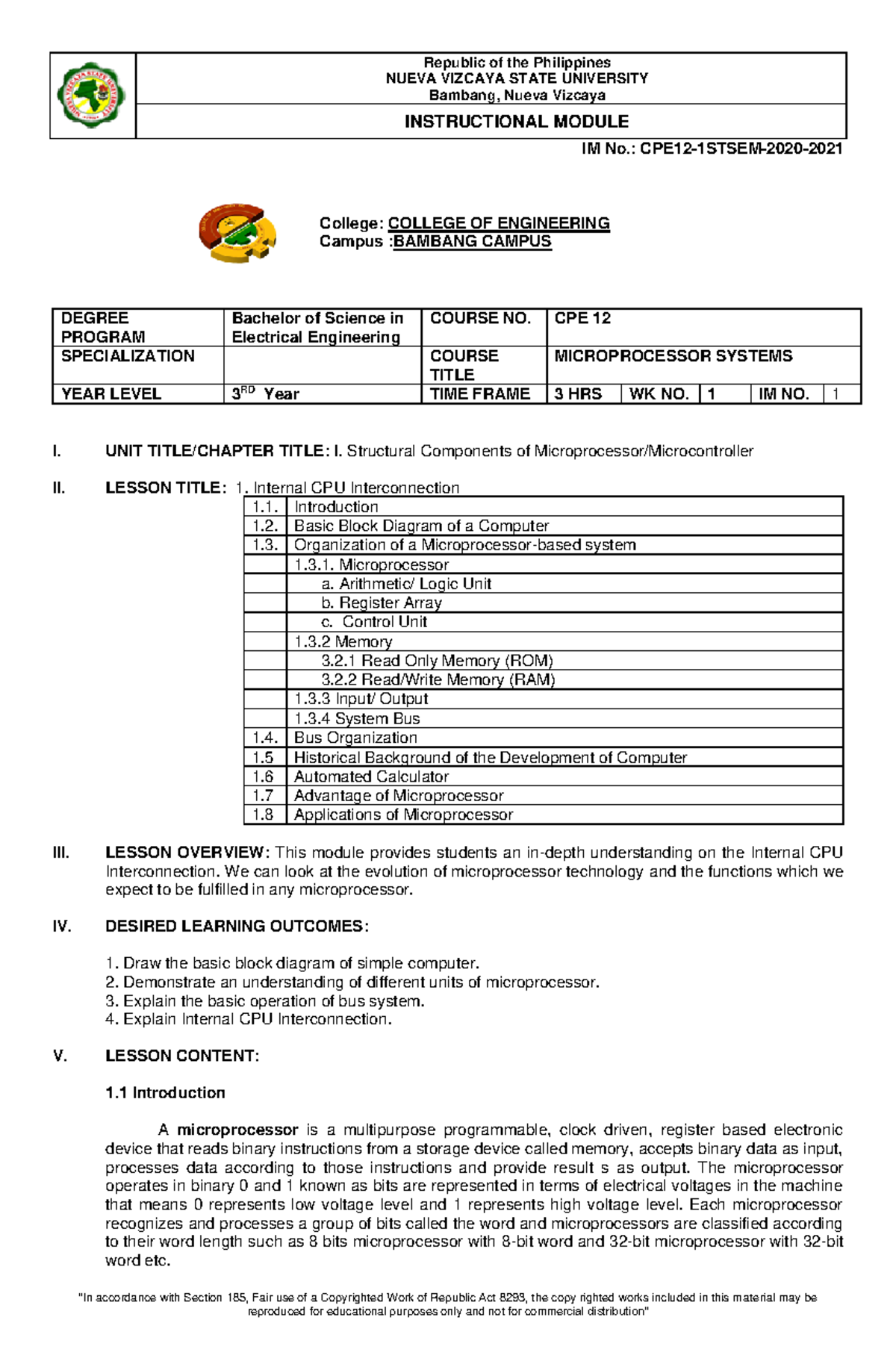 IM 1-Micro EE3 - Microprocessor - NUEVA VIZCAYA STATE UNIVERSITY ...
