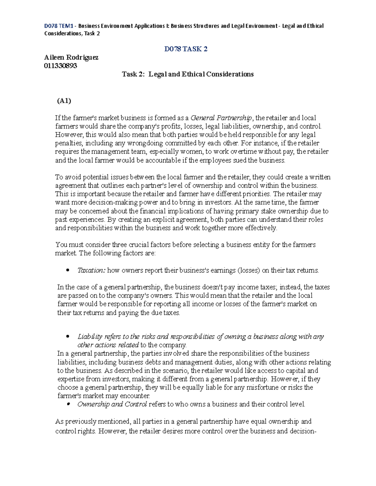 D078 - Task 2 - Passed - D078 TEM1 - Business Environment Applications ...