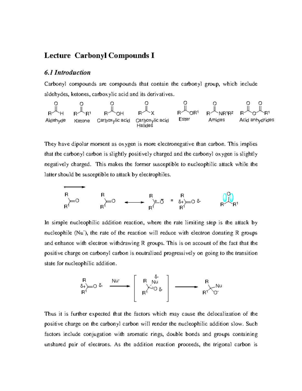 Carbonyl Compounds I - Lecture notes 13-16 - Organic Chemistry - GTU ...