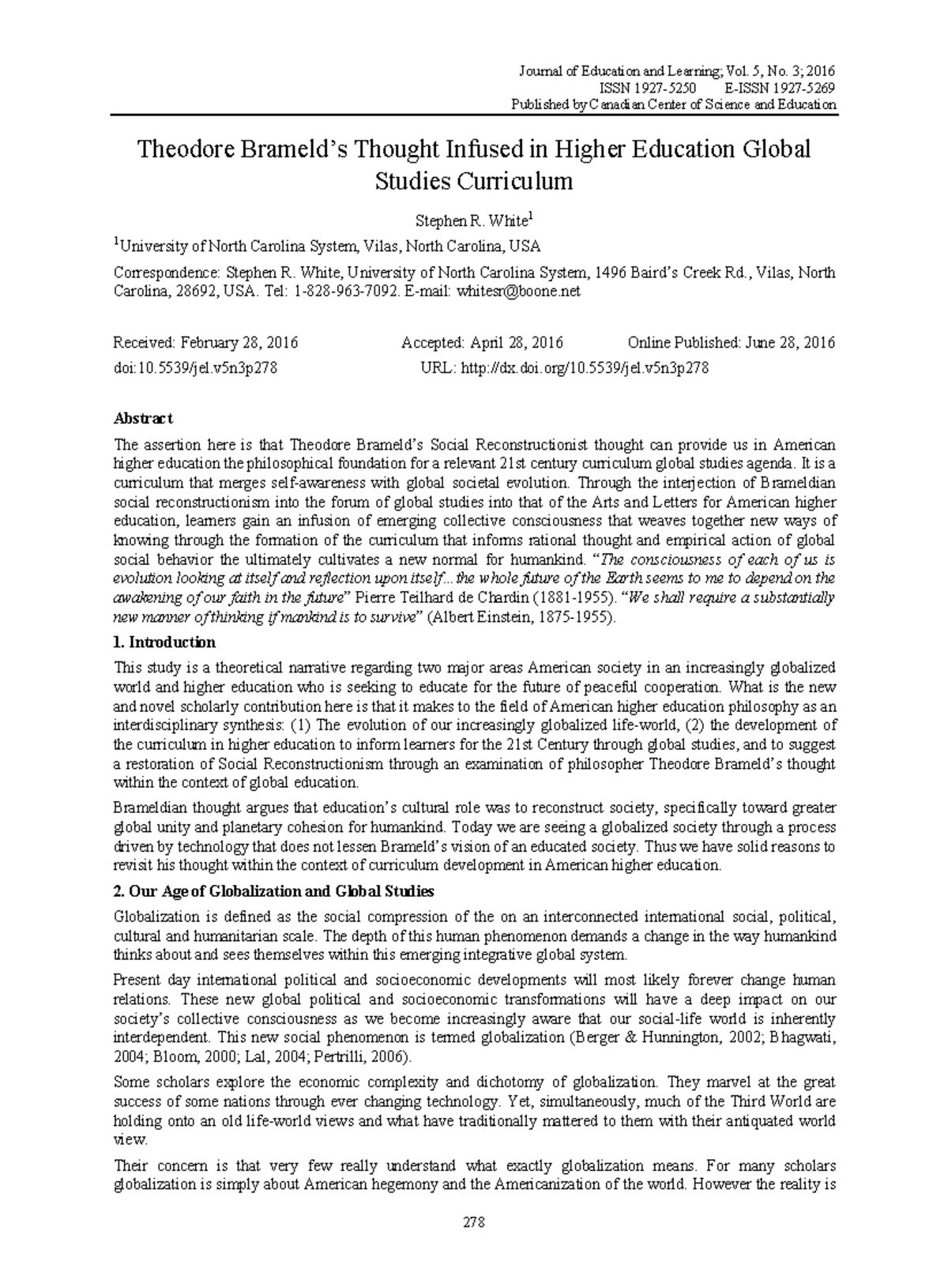 Theodore Brameld - Okay - Journal of Education and Learning; Vol. 5, No ...