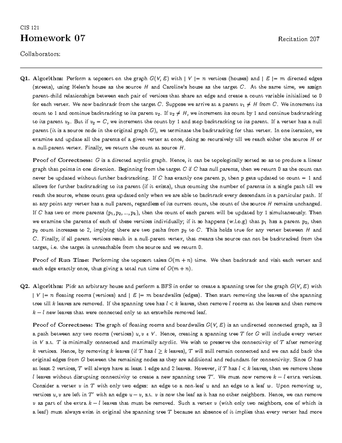 Homework 7 - Graphs - CIS 121 Homework 07 Recitation 207 Collaborators ...