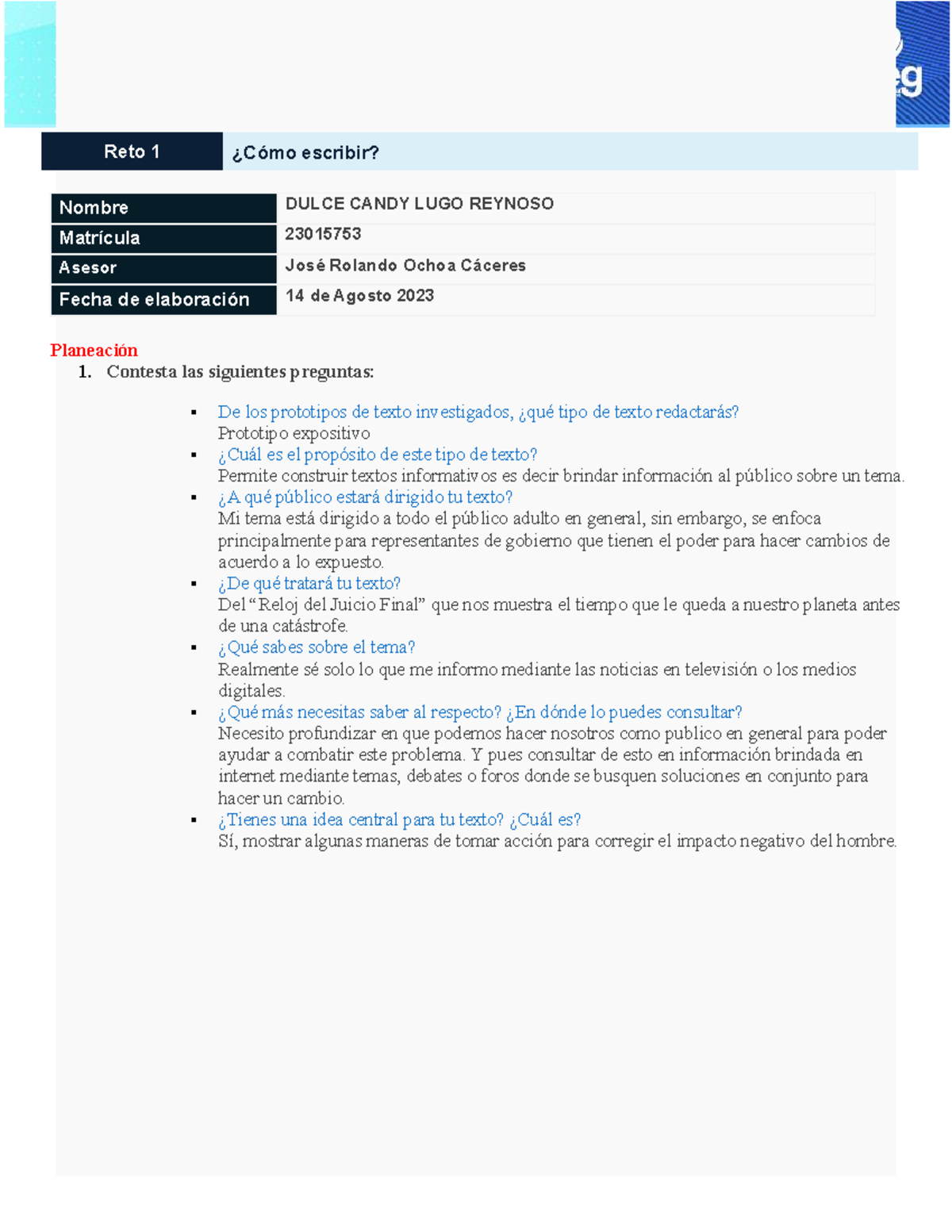 R6 U1 - Reto 6 introducción al derecho - Reto 1 ¿Cómo escribir? Nombre ...