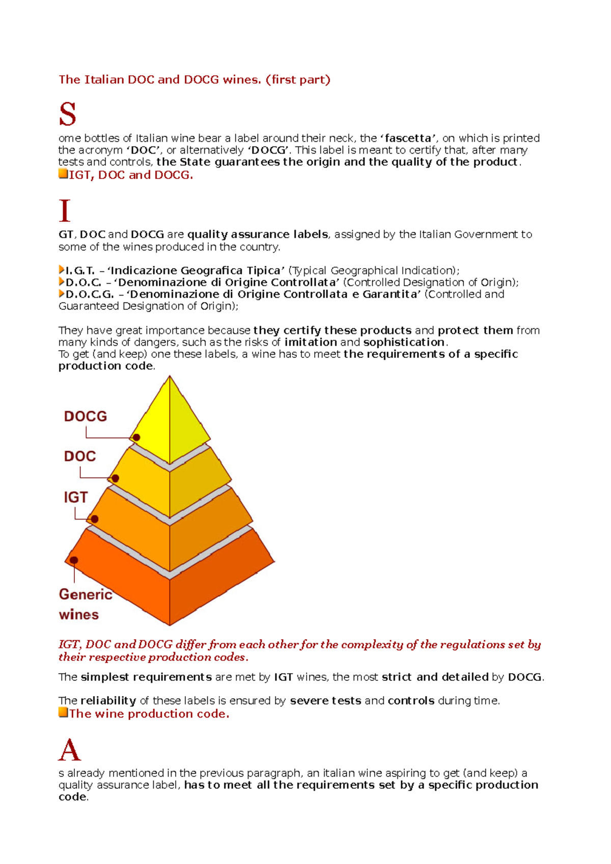 The Italian DOC and DOCG wines Part 1 - The Italian DOC and DOCG wines ...